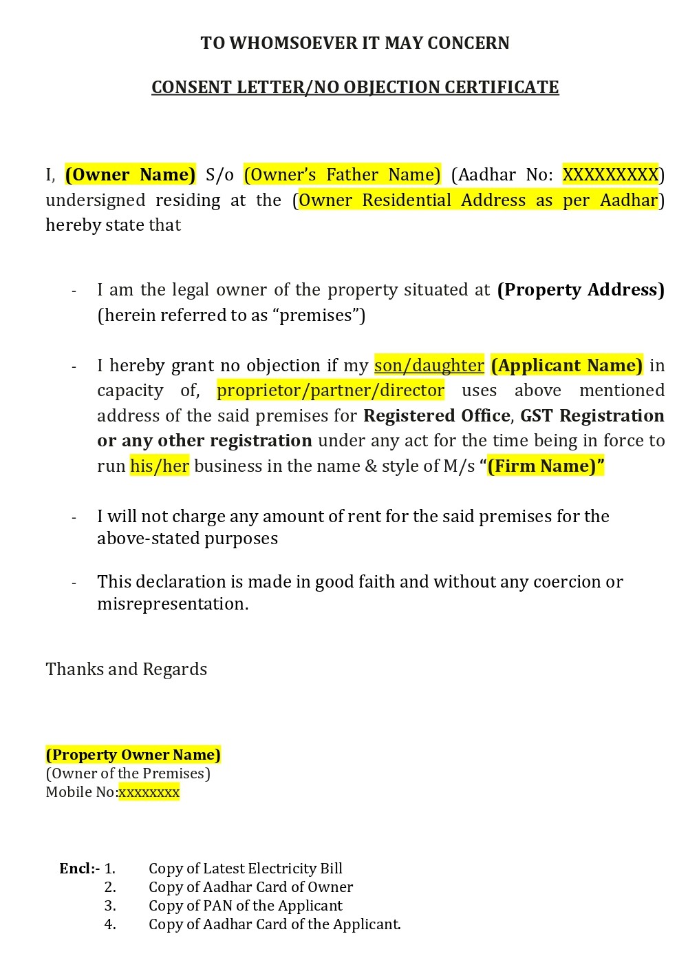 GST NOC Format For GST Registration - Format & Process
