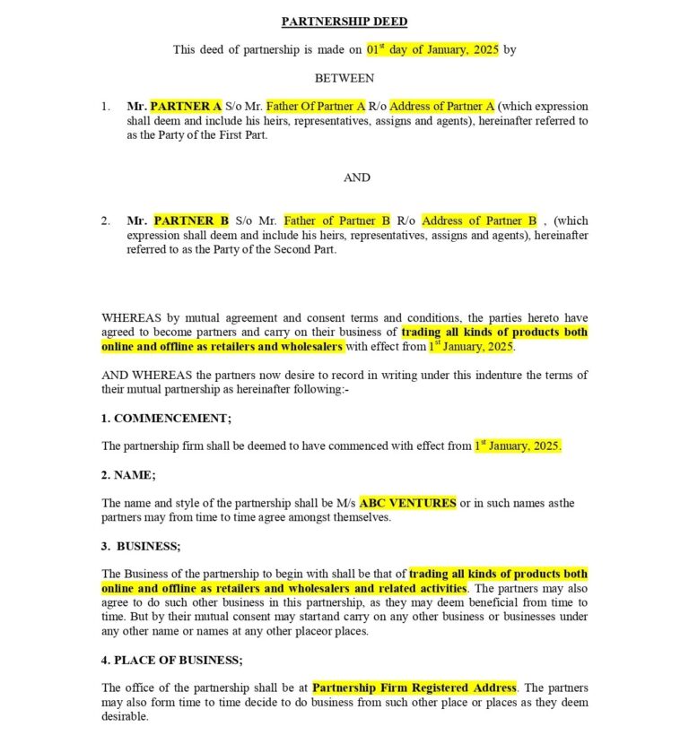 Understanding Partnership Deed: Importance, Format, Content & Types With ExamplePartnership Deed ...