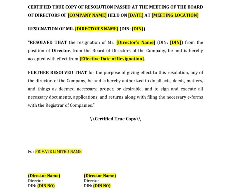 Company Resignation Of Director Companies Act, 2013