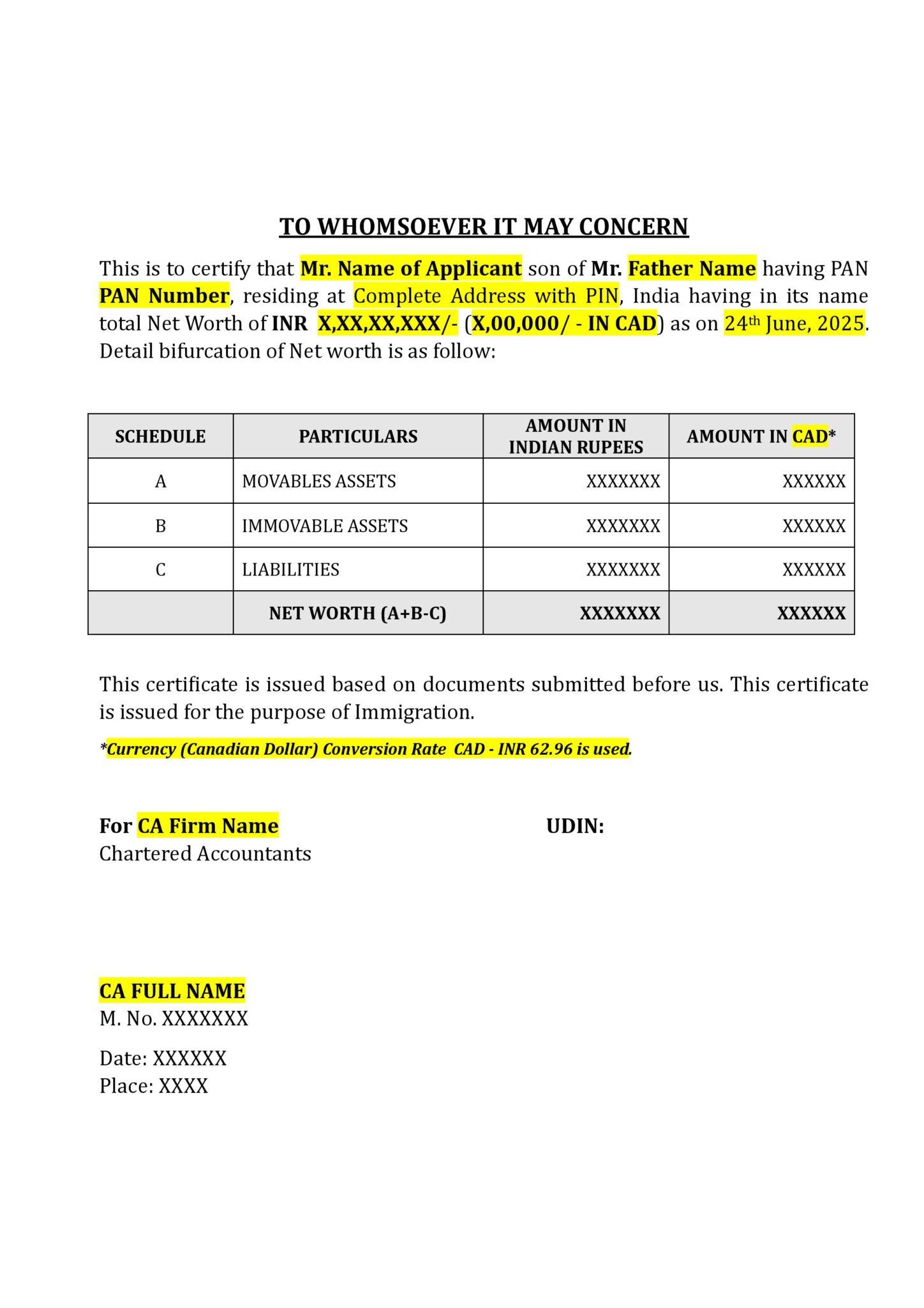 Net Worth Certificate For Visa: Download Word & PDF Format